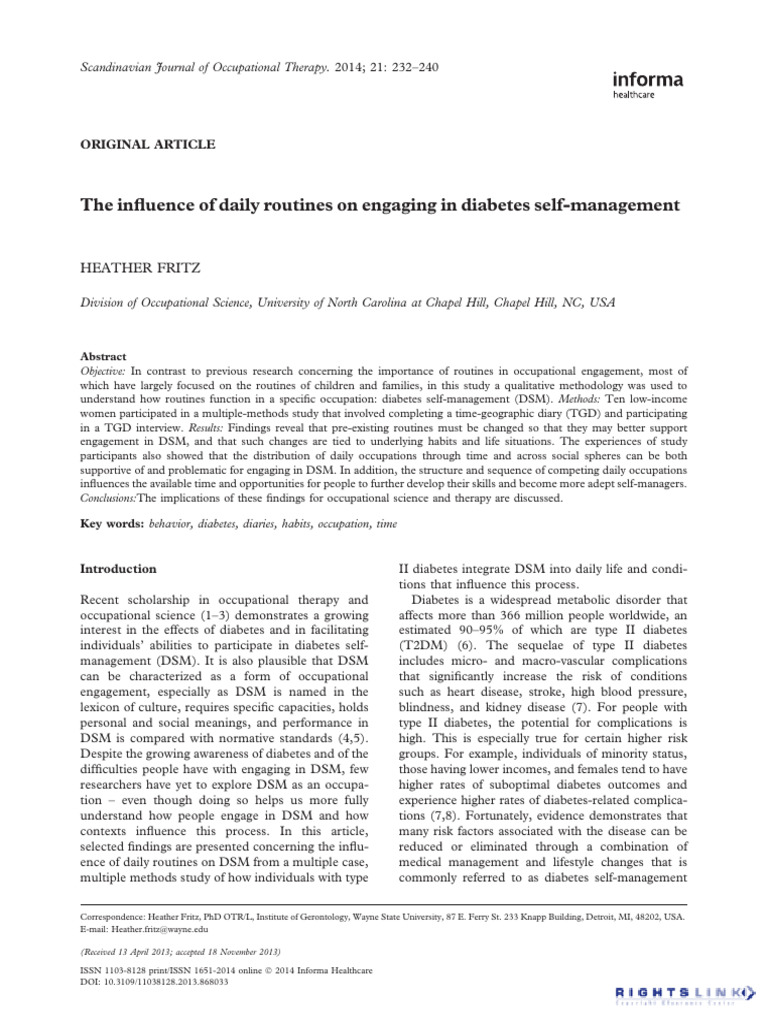 The Influence of Daily Routines On Engaging in Diabetes Self-Management ...