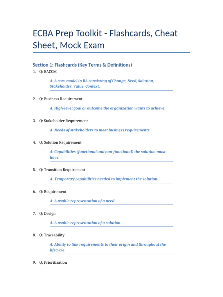 ECBA Flashcards and Study Guide | PDF | Business Analysis | Learning