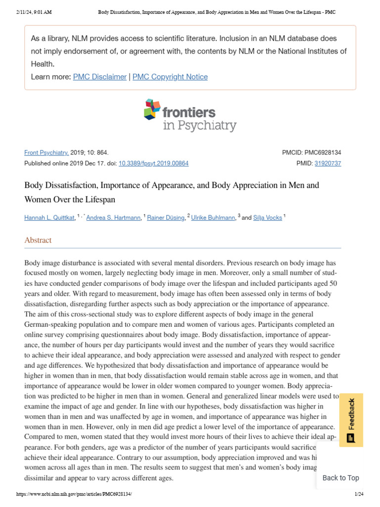 Body Dissatisfaction, Importance of Appearance, and Body Appreciation ...