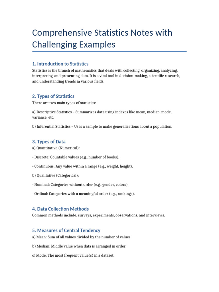Statistics Notes With Examples | PDF | Statistics | Mean