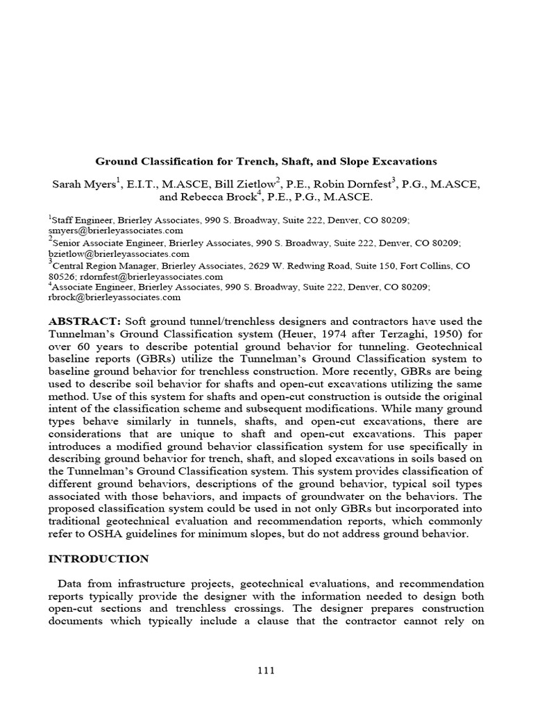 Myers Et Al 2014 Ground Classification For Trench Shaft and Slope ...