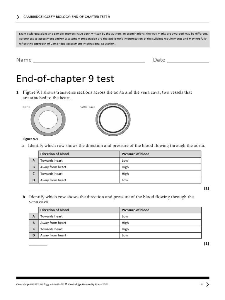 Igcse Biology 4ed TR Eoc Test 9 | PDF | Heart | Myocardial Infarction