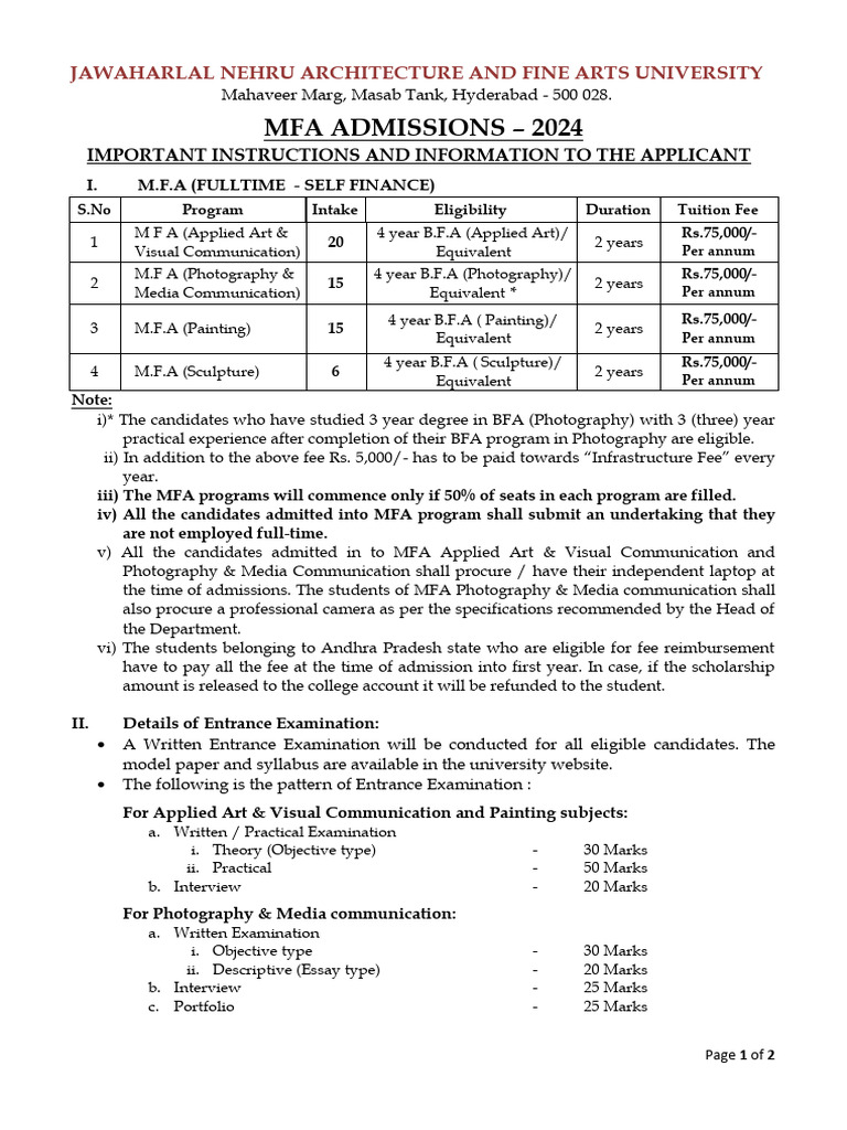JNAFAU MFA Admissions 2024 Guide | PDF | University And College ...