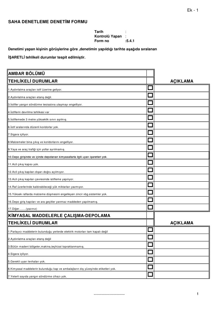 Isyeri Saha Denetim Formu | PDF