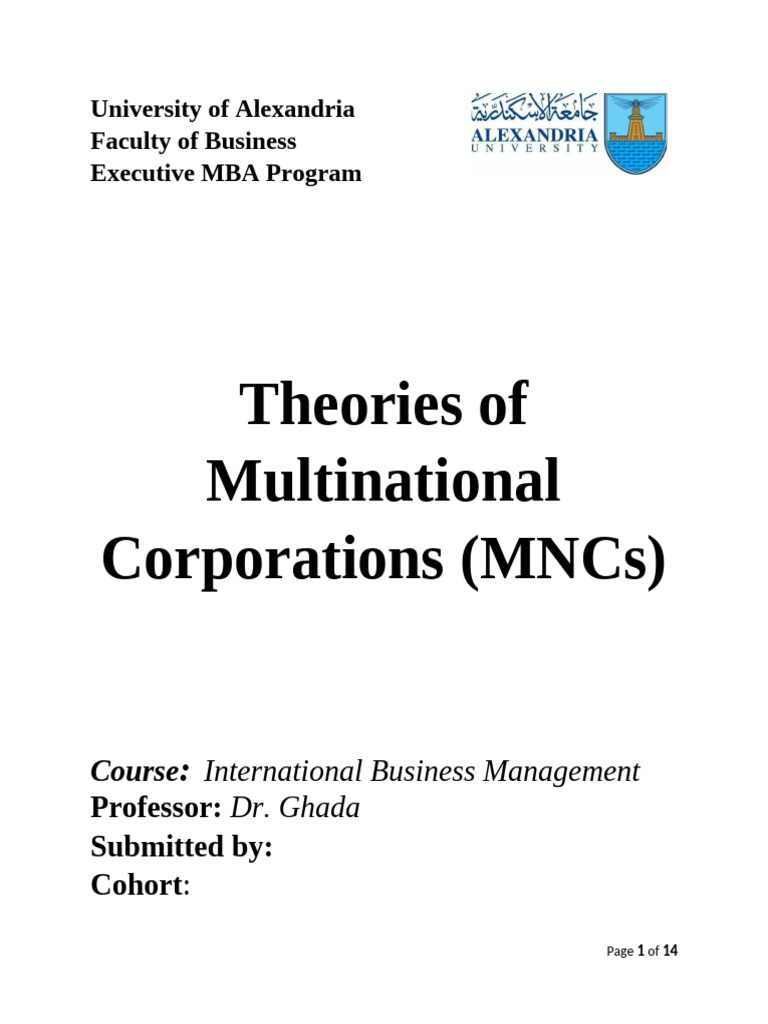 Theories of Multinational Corporations (MNCS) | PDF | Internationalization | Transaction Cost