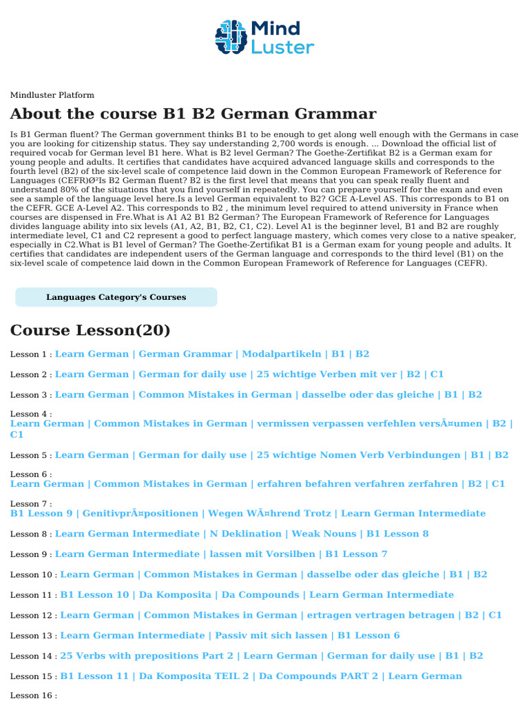 B1-B2 German Grammar Course Overview | PDF | Syntax | Linguistic Morphology