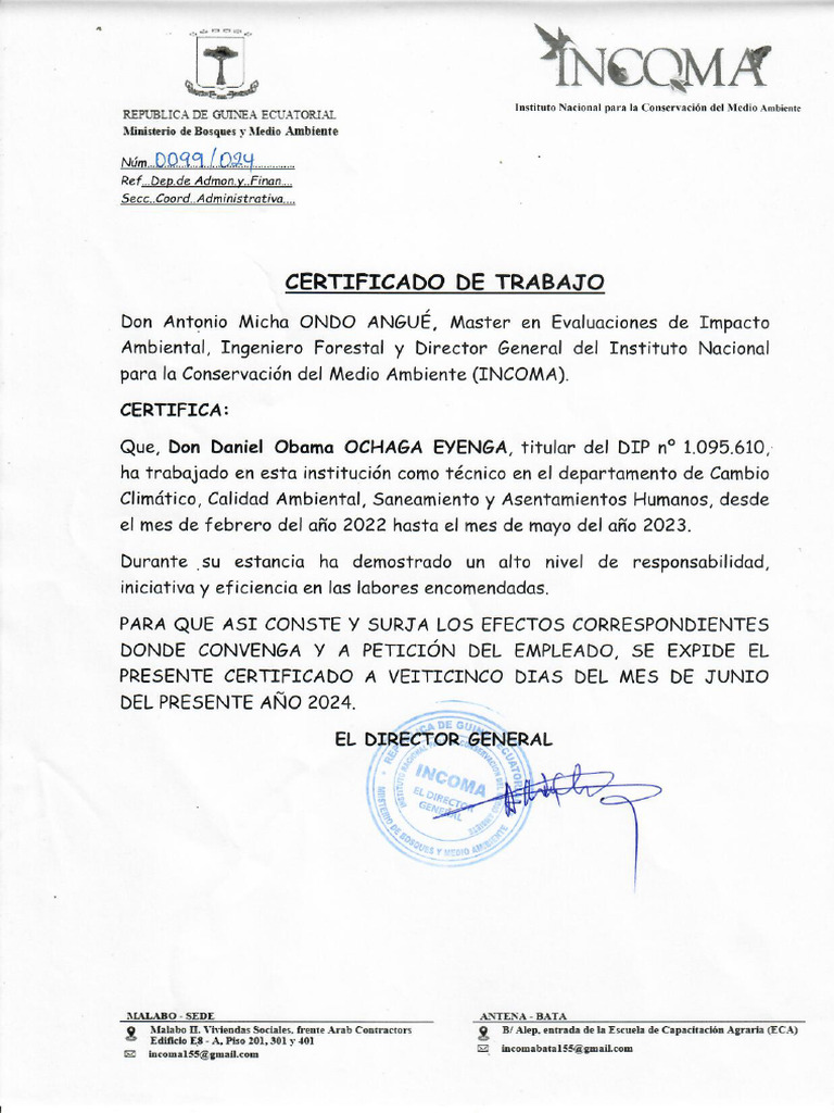 Certificado de Trabajo, Daniel | PDF