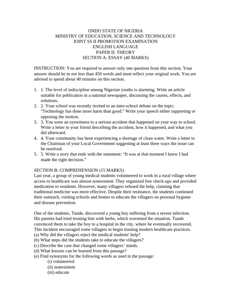 SS2 Joint English Exam Overview | PDF | Unemployment