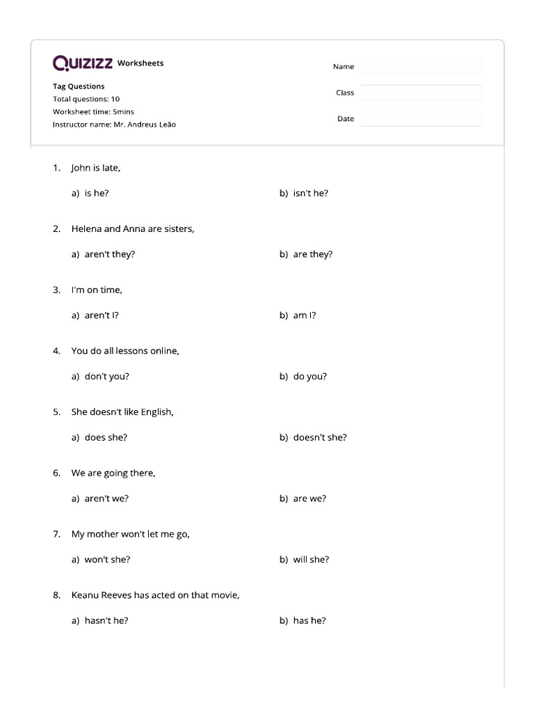 Worksheet Quizzizz | PDF