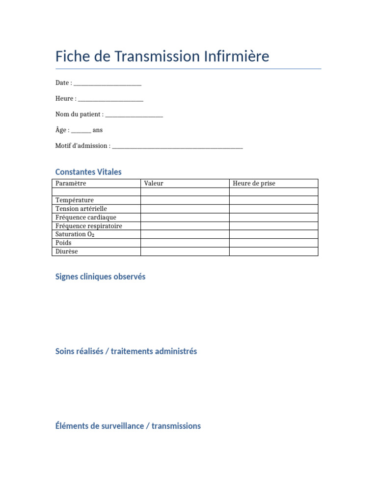 Fiche de Transmission Infirmière | PDF