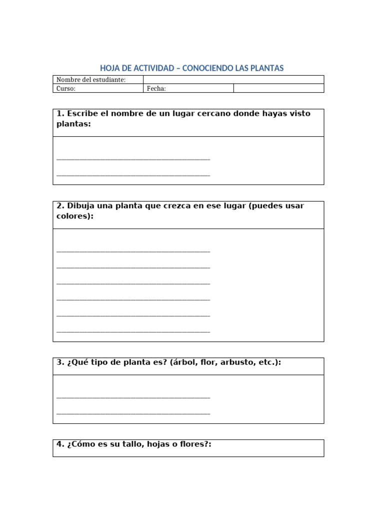 Hoja Actividad Conociendo Plantas | PDF