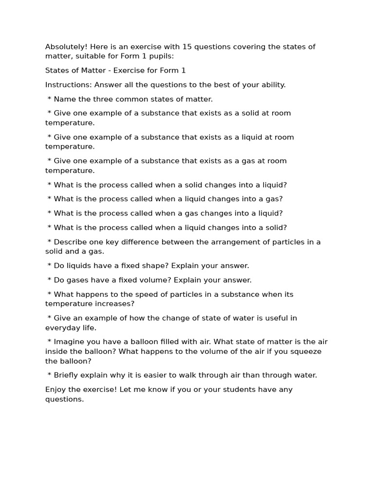 States of Matter Test. | PDF