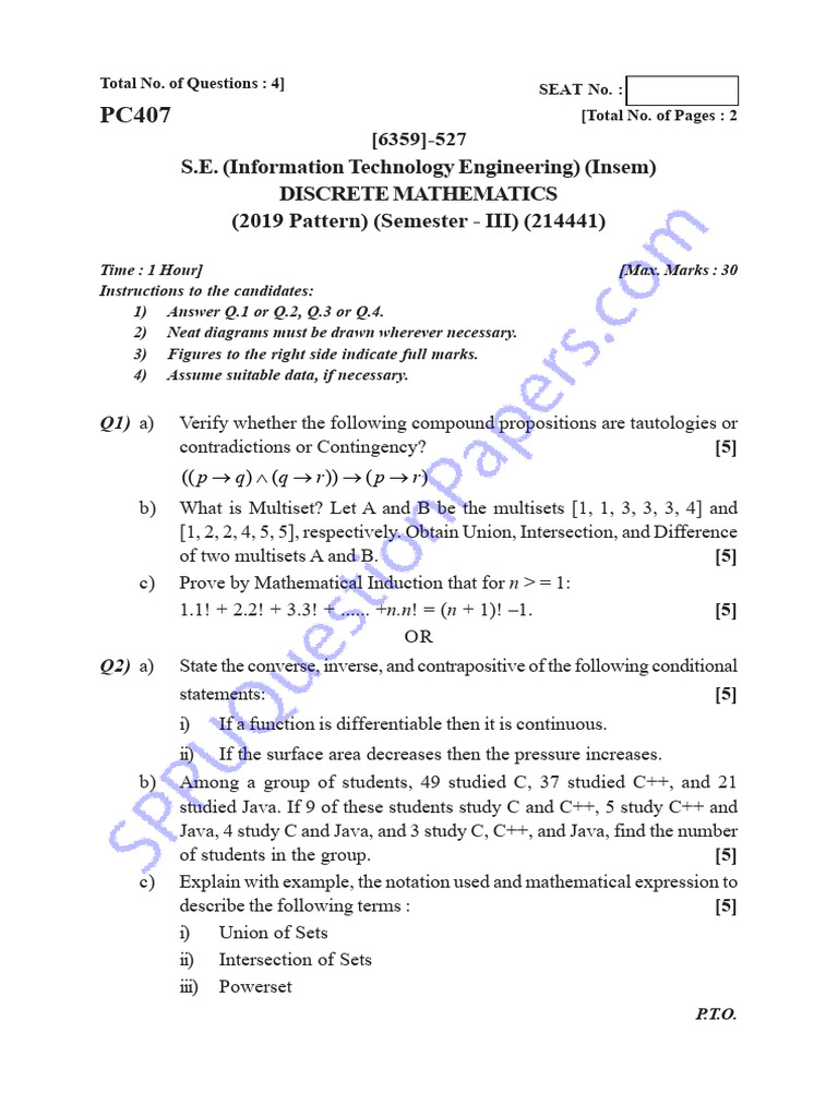 Be Information Technology Engineering Semester 3 2024 October Discrete ...