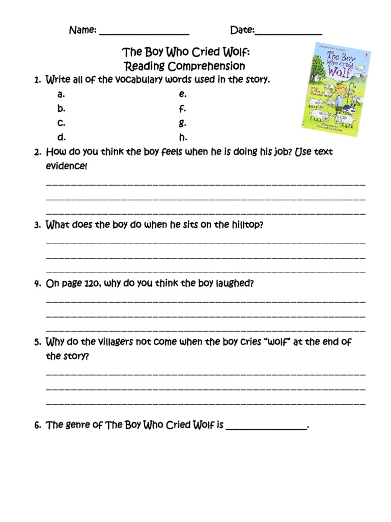 The Boy Who Cried Wolf: Reading Comprehension | PDF
