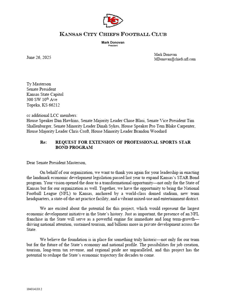 Chiefs Letter Requesting Kansas Extension | PDF | Kansas