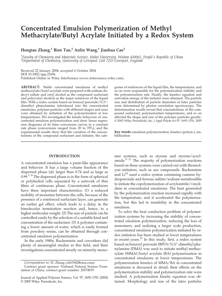 Emulsion Polymerization Kinetics Study | PDF | Emulsion | Polymerization
