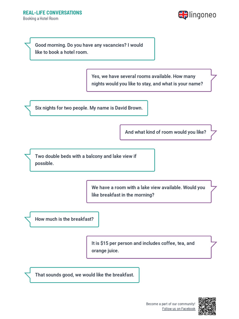 Booking A Hotel Room - Dialogue | PDF