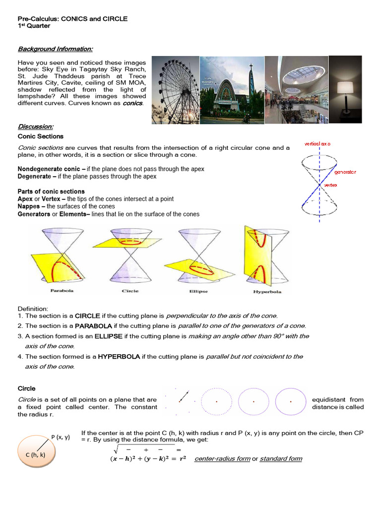 Pre Calculus Conics and Circle | PDF | Circle | Euclidean Geometry