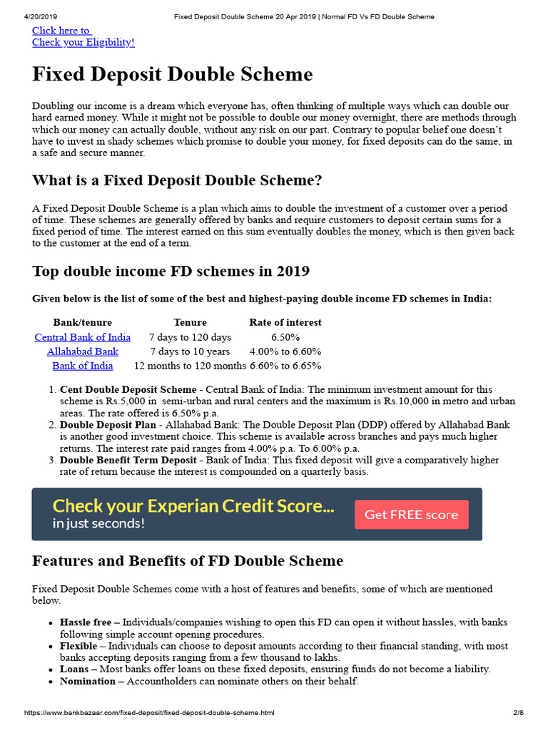 Fixed Deposit Double Scheme 20 Apr 2019 - Normal FD Vs FD Double Scheme ...