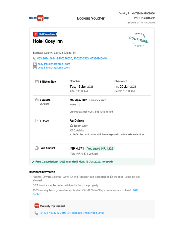 Booking Confirmation Voucher | PDF