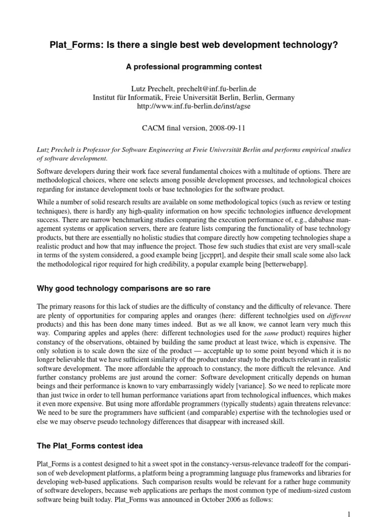 Plat - Forms: Is There A Single Best Web Development Technology? | PDF ...