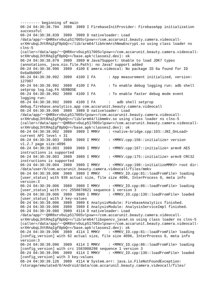 Com - Accarunit.beauty - Camera.videocall Logcat | PDF | Software Engineering | System Software