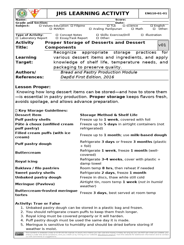 Proper Storage of Desserts and Dessert Components | PDF | Desserts ...