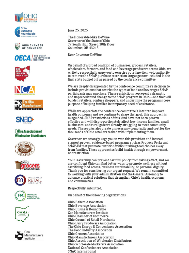 Urgent Request to Veto SNAP Restrictions | PDF | Supplemental Nutrition ...