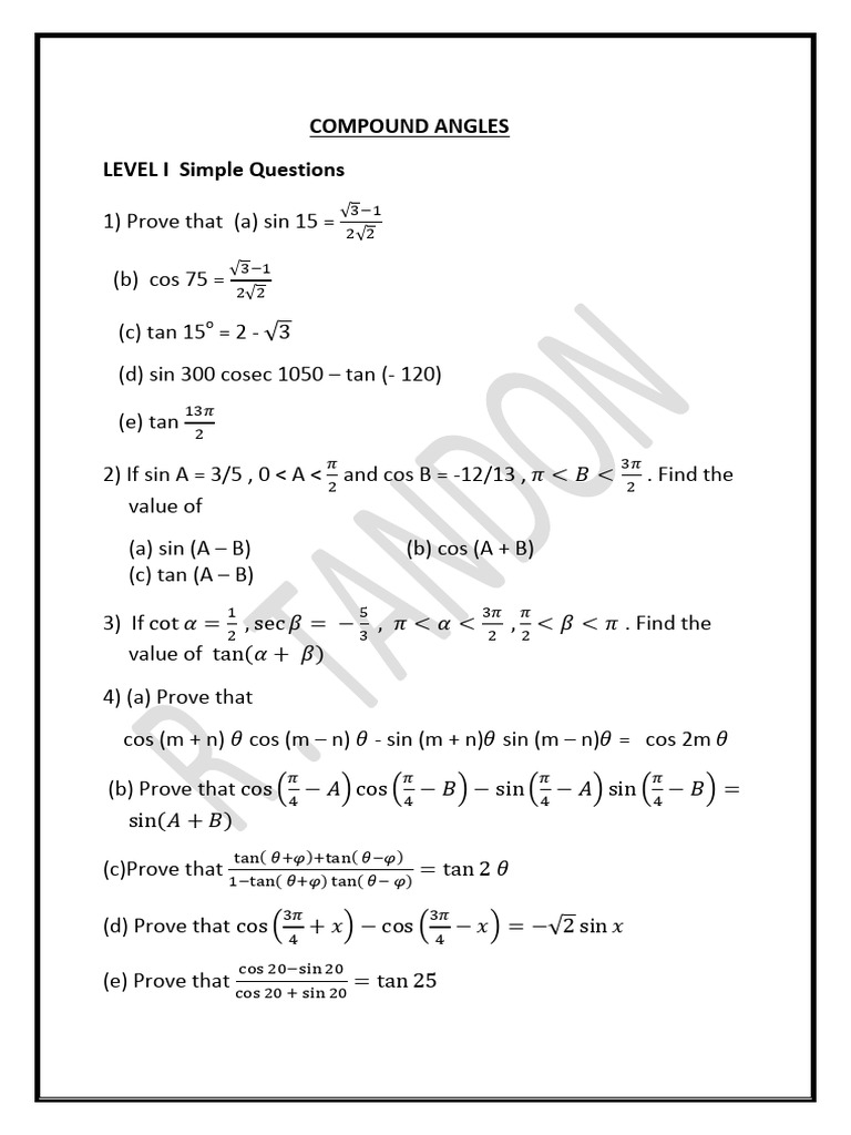 Compound Angle Proofs and Problems | PDF