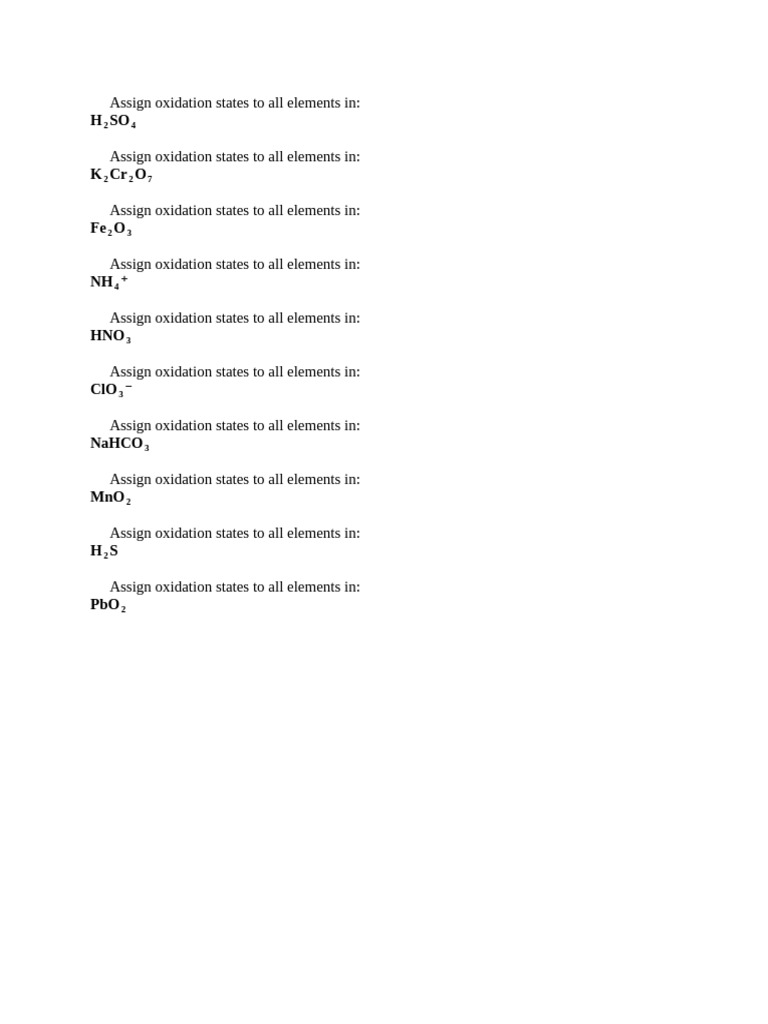 Assign Oxidation States To All Elements in | PDF