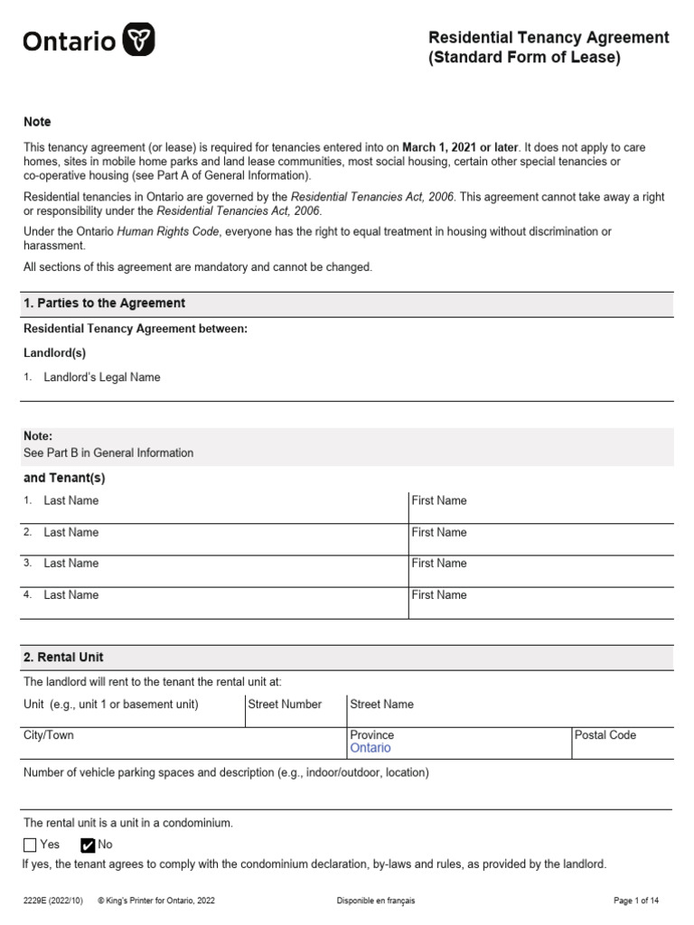 Ontario Residential Tenancy Agreement - PropTx-OrEA | PDF | Leasehold ...