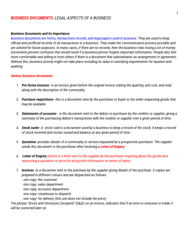 Business Documents - Legal Aspects of A Business | PDF | Invoice | Pro ...