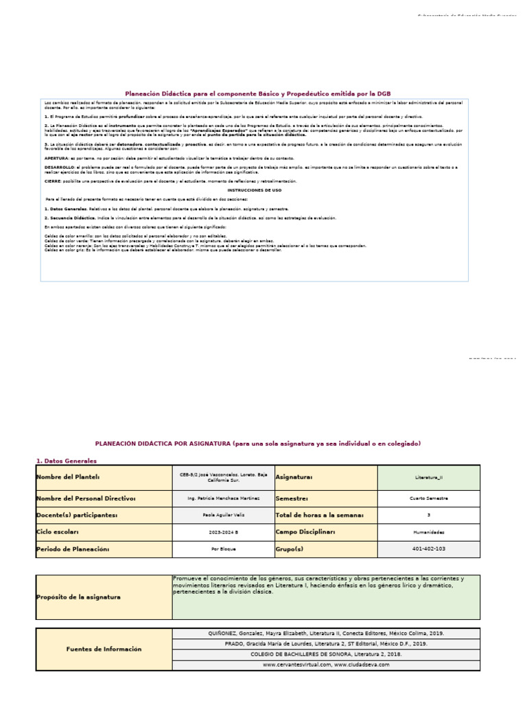Planeación Lit2. Ceb 2024 B | PDF | Evaluación | Maestros