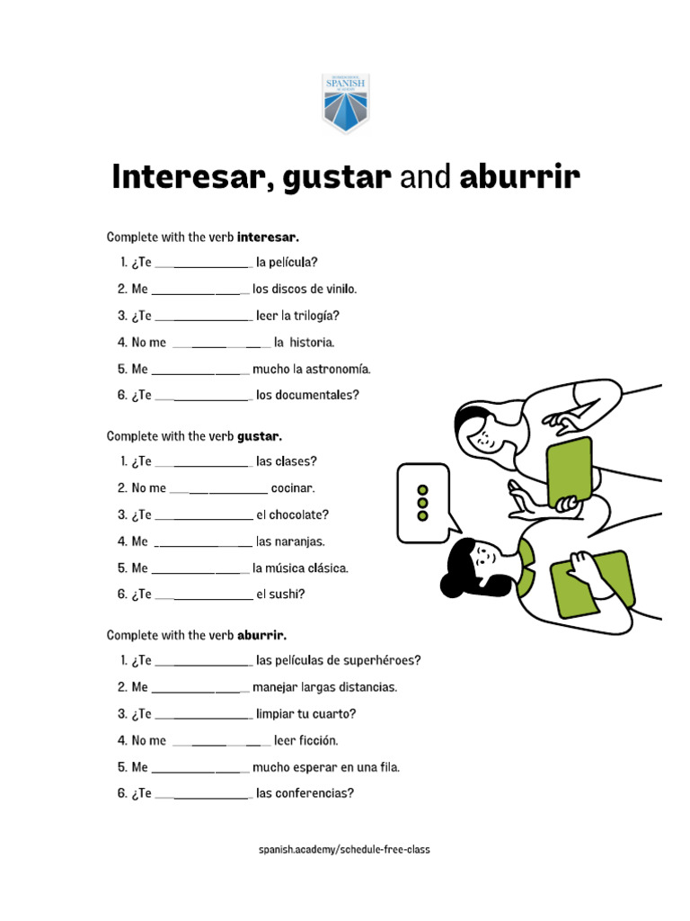 Actividad Verbos Gustar, Interesar y Aburrir | PDF