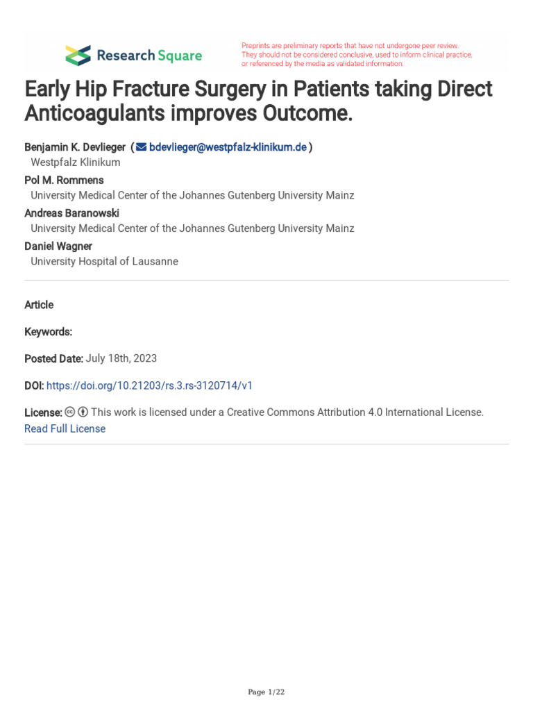 Early Surgery Benefits for Anticoagulated Hip Fracture Patients | PDF ...