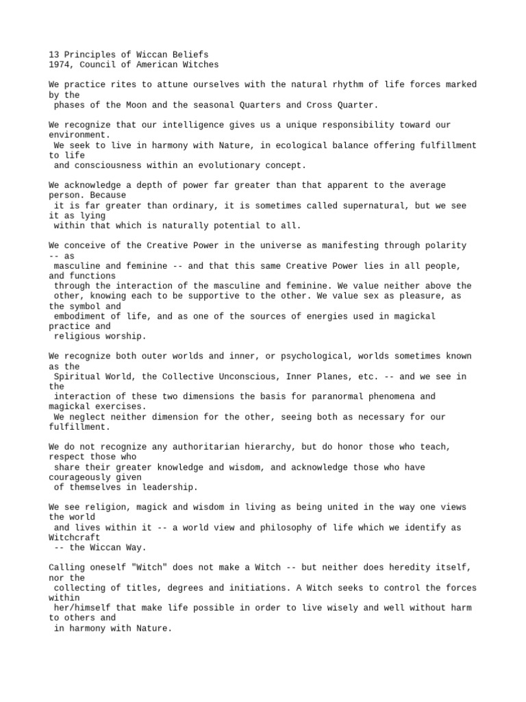13 Principles of Wiccan Belief | PDF | Witchcraft | Wicca