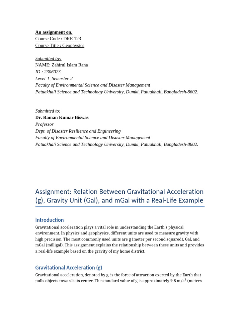 Gravitational Units Assignment | PDF | Gravity | Classical Mechanics