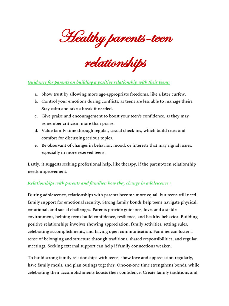 Building Healthy Parent-Teen Bonds | PDF