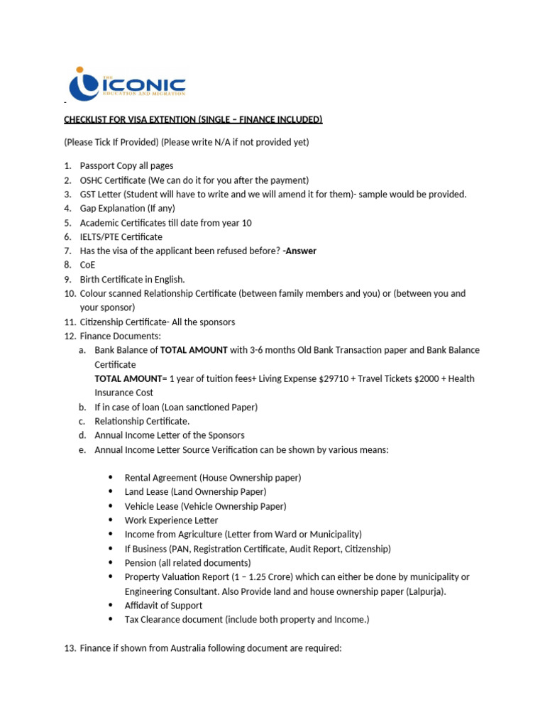 Checklist For Student Visa Extention | PDF | Travel Visa
