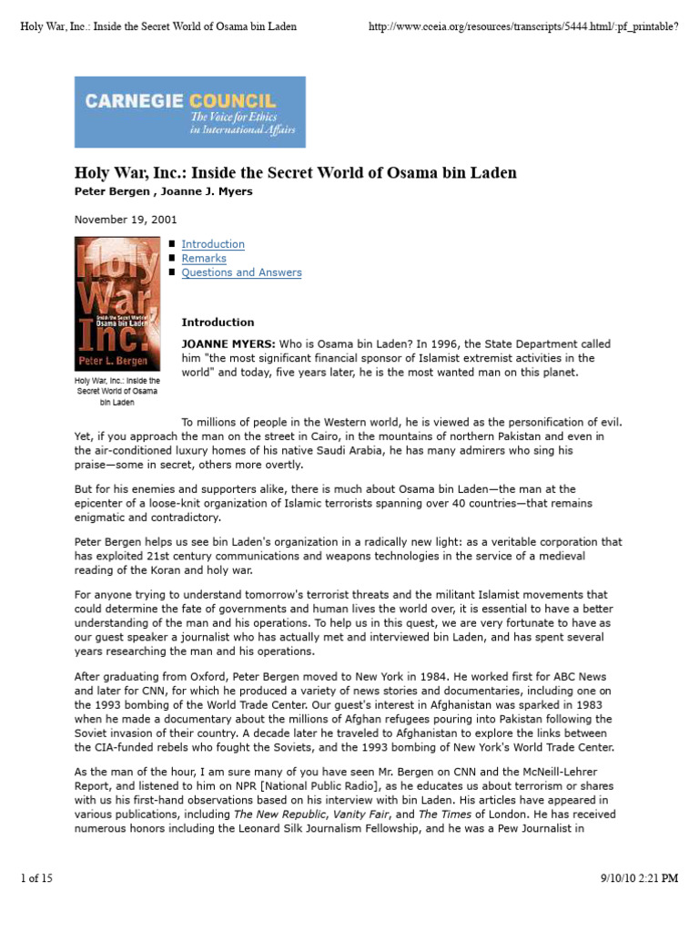 Holy War Inc Inside The Secret World of | PDF | Osama Bin Laden | Al Qaeda