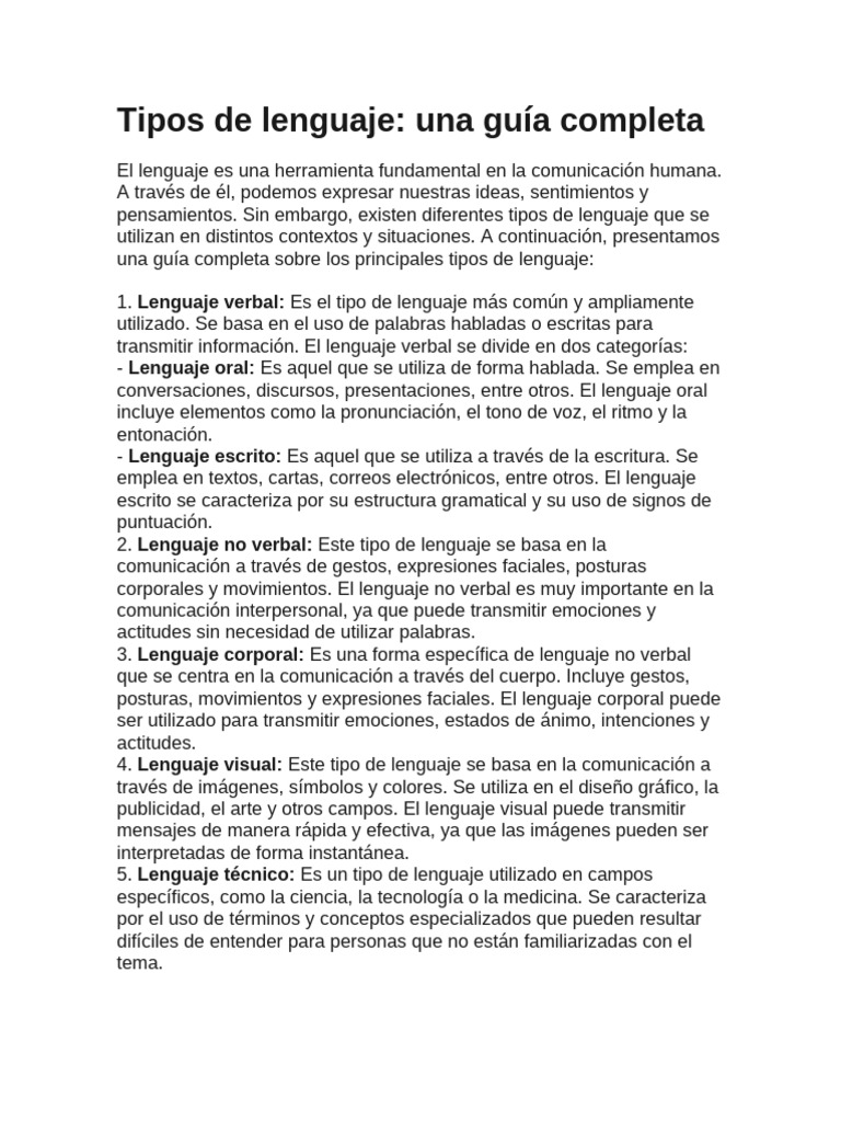 Tipos de Lenguaje | PDF | Comunicación | Comunicación no verbal