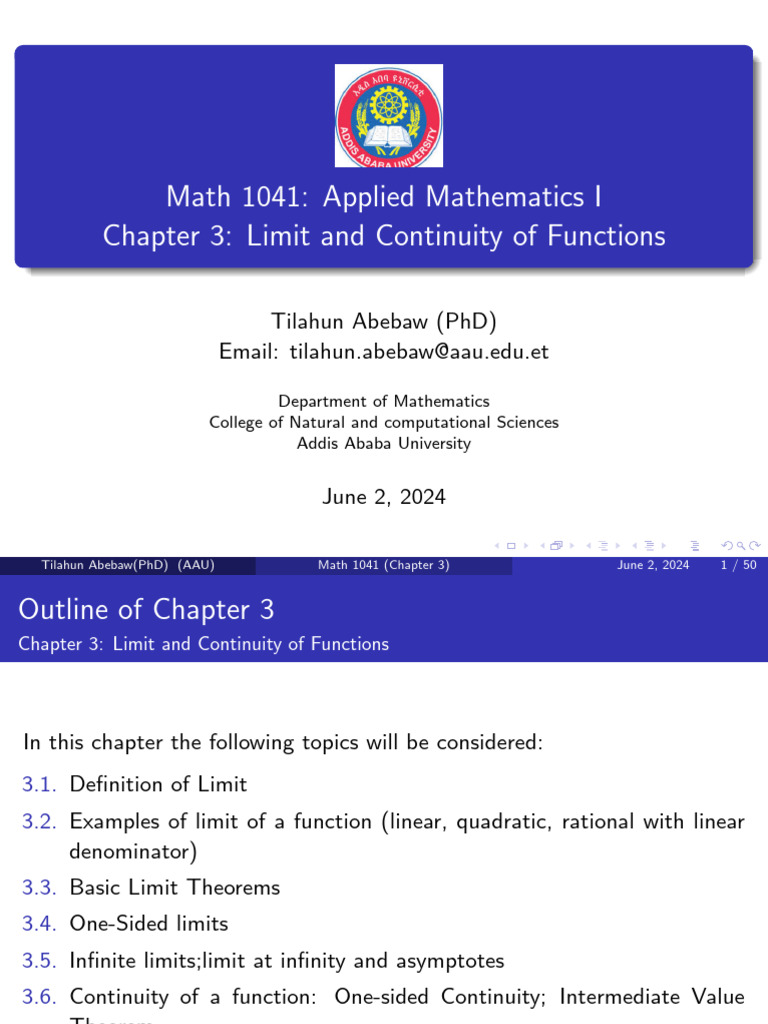 Math1041 Chap 03 Limits and Continuity | PDF | Function (Mathematics) | Trigonometric Functions
