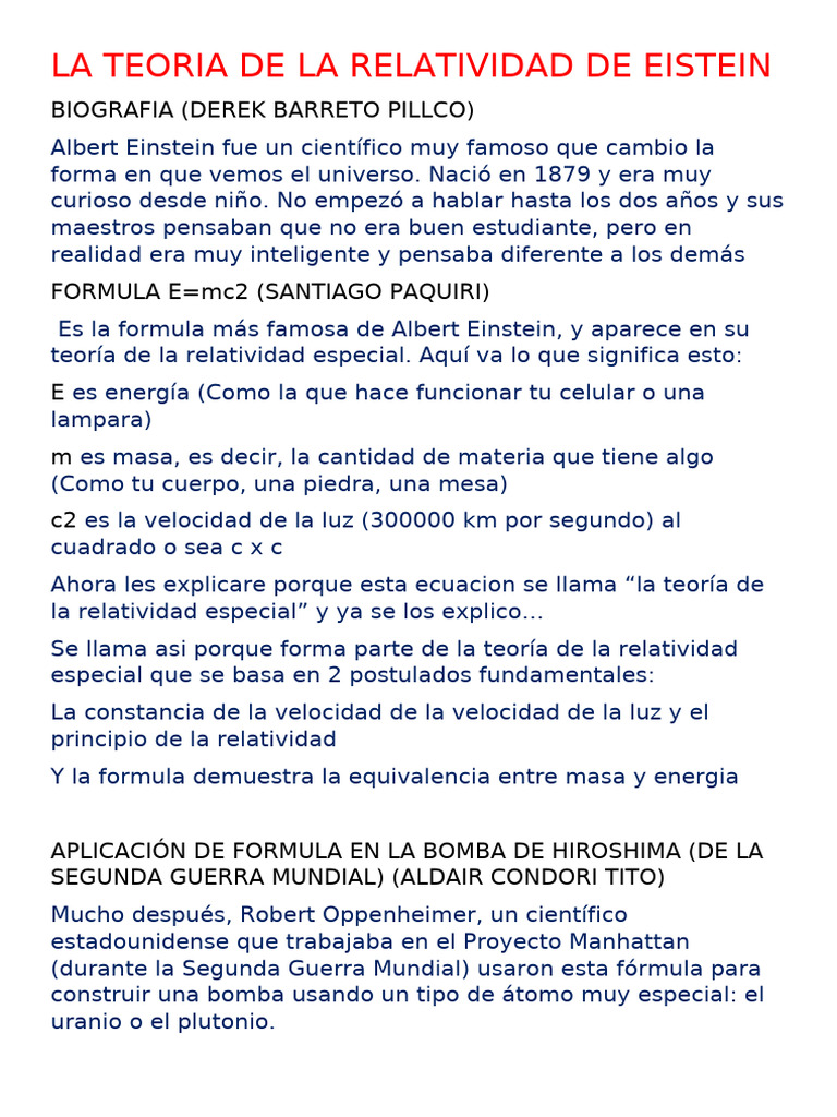La Teoria de La Relatividad de Eistein Version 2 | PDF | Relatividad ...