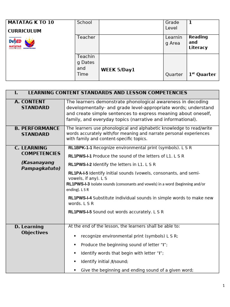 Inisyal at Pinal: Grade 1 Reading Guide | PDF | Word | Reading (Process)