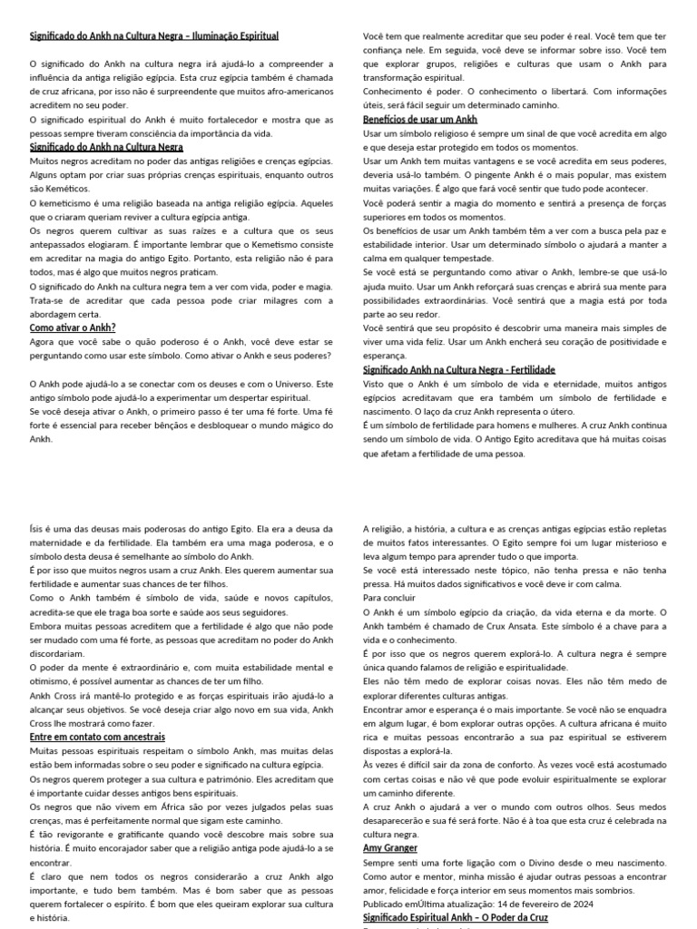 Significado Do Ankh Na Cultura Negra | PDF | Antigo Egito | Ísis