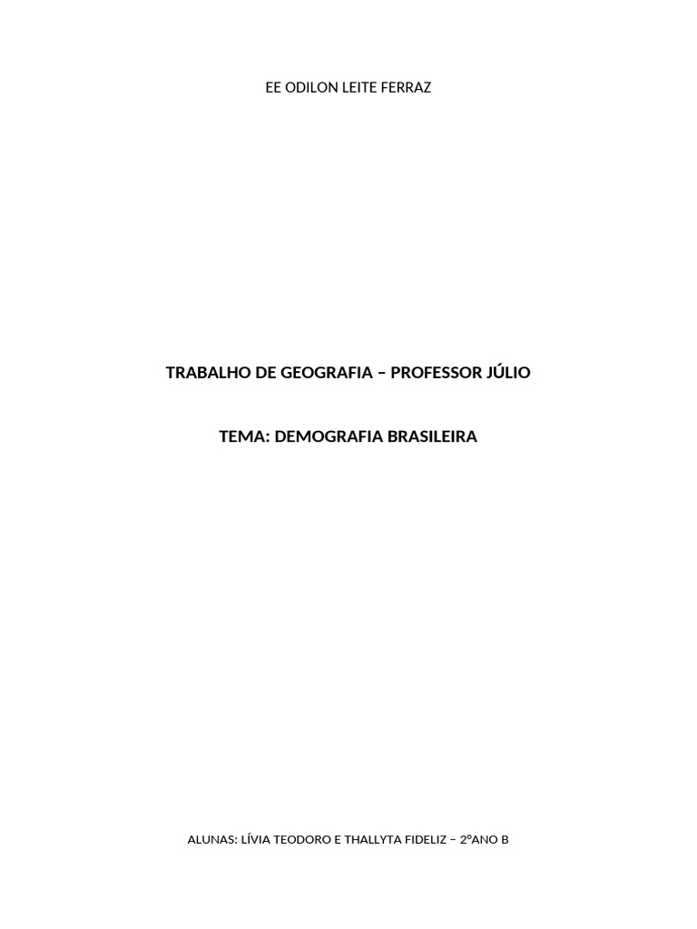 Trabalho de Geografia | PDF | Brasil | Demografia