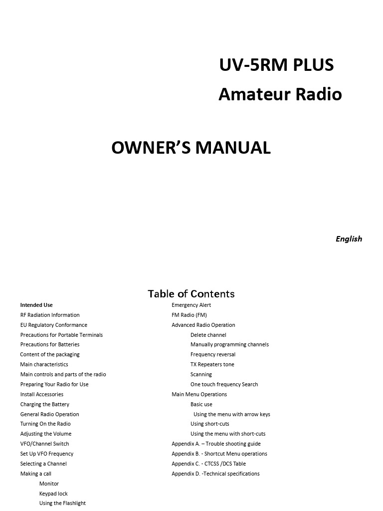 BAOFENG UV 5RM PLUS User Manual EU | PDF | Radio Wave | Telecommunications Engineering
