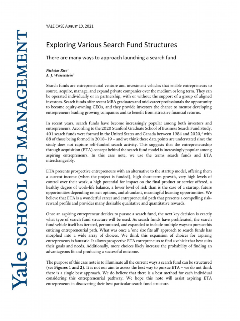 Exploring Various Search Fund Structures | PDF | Entrepreneurship ...