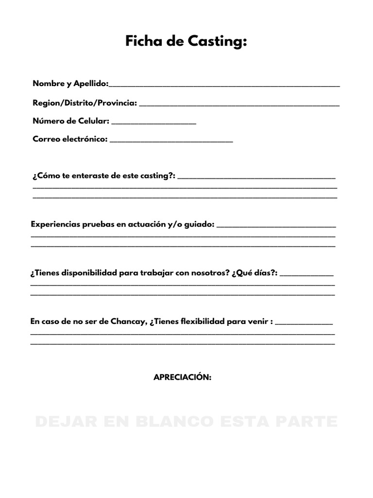 Ficha de Casting PDF | PDF
