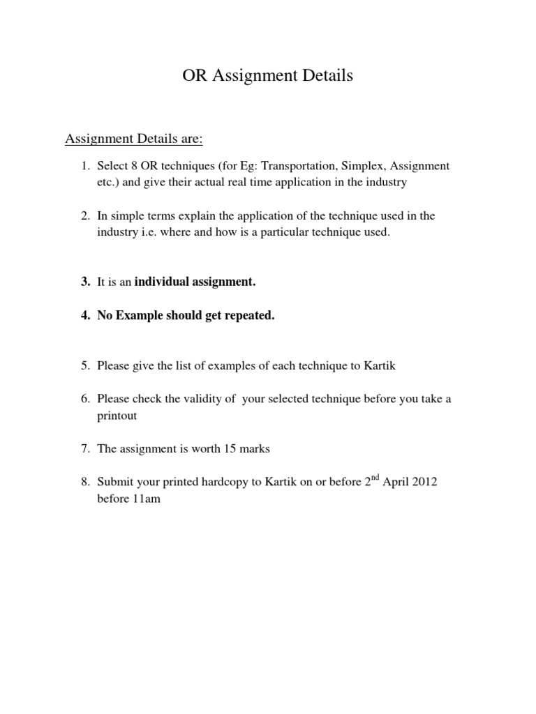 OR Assignment Details | PDF